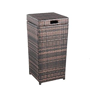 HomVent 26.7 Gallon Hideaway Can, Outdoor Wicker Patio Trash Can Rattan Patio Waste Basket with Lid, Brown Wicker Recycling Basket Patio Trash Can for Backyard, Deck, Poolside