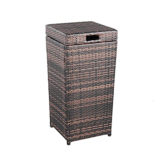 HomVent 26.7 Gallon Hideaway Can, Outdoor Wicker Patio Trash Can Rattan Patio Waste Basket with Lid, Brown Wicker Recycling Basket Patio Trash Can for Backyard, Deck, Poolside