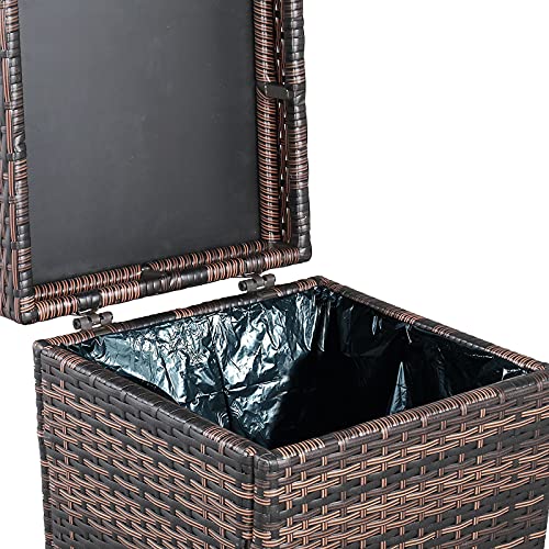 HomVent 26.7 Gallon Hideaway Can, Outdoor Wicker Patio Trash Can Rattan Patio Waste Basket with Lid, Brown Wicker Recycling Basket Patio Trash Can for Backyard, Deck, Poolside