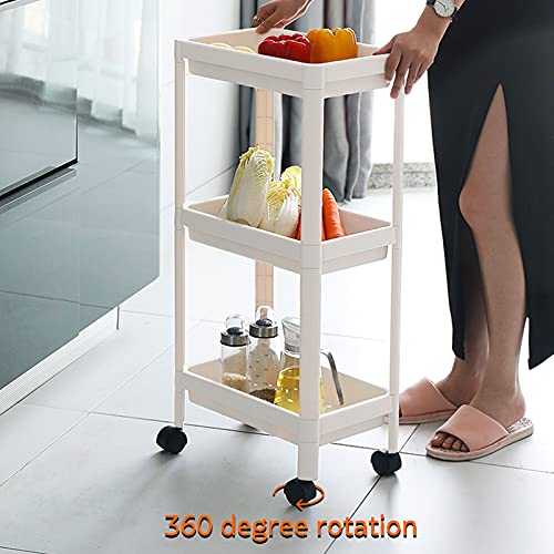 4 Tier Storage Trolley -Utility Cart and Hooks Standing Shelves for Kitchen Bathroom Living Room Bedroom Laundry Room