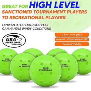 ZONE PICKLEBALL Neon Green Outdoor Pickleballs | USAPA Approved | 40 Holes | Durable | 6 Pack|