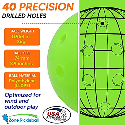 ZONE PICKLEBALL Neon Green Outdoor Pickleballs | USAPA Approved | 40 Holes | Durable | 6 Pack|