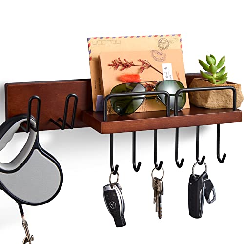 Key Holder for Wall, Key Hooks for wall, Wood Key Holder for Wall Decorative with 8 Key Hooks and A Floating Shelf, Key Rack Perfect for Rustic Home Decor