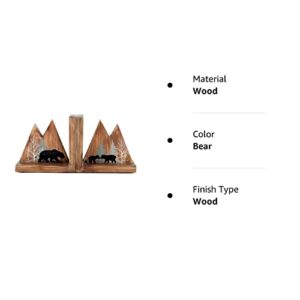 NIKKY HOME Heavy Duty Non Slip Rustic Woodland Mountain Wooden Bookend Cute Bear Book Ends Book Stoppers for Cabin Decor Home and Office Shelves Kids Children