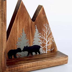 NIKKY HOME Heavy Duty Non Slip Rustic Woodland Mountain Wooden Bookend Cute Bear Book Ends Book Stoppers for Cabin Decor Home and Office Shelves Kids Children