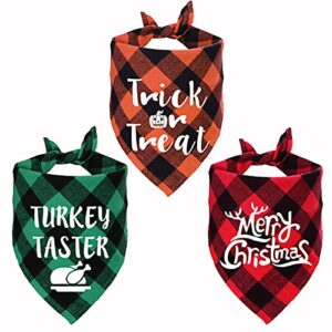 stmk holiday plaid dog bandanas, halloween thanksgiving day christmas trick or treat turkey taster merry christmas dog bandana for halloween thanksgiving day christmas dog puppy costume decorations