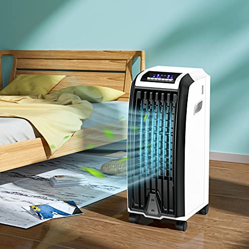 KOTEK Evaporative Cooler, Portable Air Cooler, Fan & Humidifier w/7.5H Timer, Anion Function, 3 Modes & 3 Speeds, Bladeless Quiet Evaporative Air Cooler w/Remote Control for Home, Office