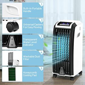 KOTEK Evaporative Cooler, Portable Air Cooler, Fan & Humidifier w/7.5H Timer, Anion Function, 3 Modes & 3 Speeds, Bladeless Quiet Evaporative Air Cooler w/Remote Control for Home, Office