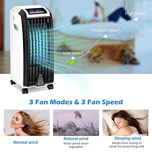 KOTEK Evaporative Cooler, Portable Air Cooler, Fan & Humidifier w/7.5H Timer, Anion Function, 3 Modes & 3 Speeds, Bladeless Quiet Evaporative Air Cooler w/Remote Control for Home, Office