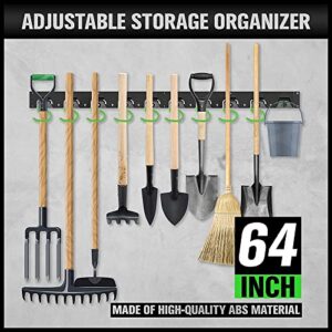 SWANLAKE 64 Inch Adjustable Storage System, Wall Mounted Hooks Tool Organizer，Garden Tool Hangers