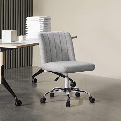 RAAMZO Home Office Chair Mid-Back Armless Adjustable Height Swivel Rolling with Metal Legs in Grey Fabric Upholstery