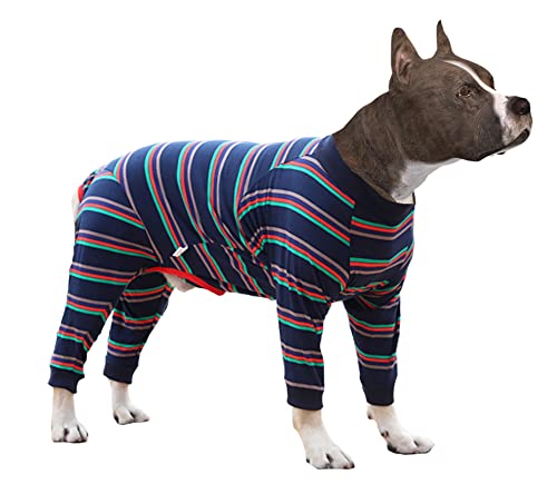 Size XS to 3XL, 2 Colors Dog Onesie Long Sleeve, Full Cover Pet Pajamas, Dog Plaid Shirt, Lightweight Dog Jumpsuit Striped Small