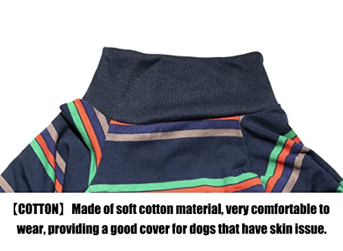 Size XS to 3XL, 2 Colors Dog Onesie Long Sleeve, Full Cover Pet Pajamas, Dog Plaid Shirt, Lightweight Dog Jumpsuit Striped Small