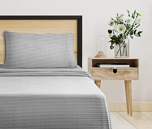 Dreamer's Nest Jersey Bed Sheet Set Cotton Blend Knit 3 Piece - 1 Flat Sheet 1 Fitted Sheet 1 Pillowcases T-Shirt Soft Stretchable Sheets All Season Bedding (Grey Stripe, Twin)