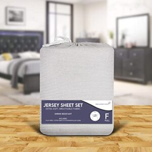 Dreamer's Nest Jersey Bed Sheet Set Cotton Blend Knit 3 Piece - 1 Flat Sheet 1 Fitted Sheet 1 Pillowcases T-Shirt Soft Stretchable Sheets All Season Bedding (Grey Stripe, Twin)