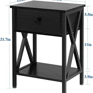 VECELO End Table,Modern Night Stand with Drawer& Shelf, Set of 2 Bedroom Living Room Office, 2 Nightstands, Black