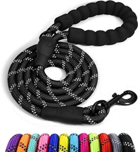 taglory rope dog leash 6 ft with comfortable padded handle, highly reflective threads dog leash for large dogs, 1/2 inch, black