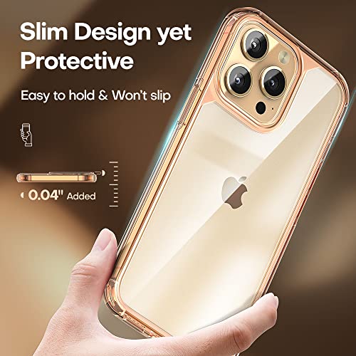 TAURI 5-in-1 for iPhone 13 Pro Case, Not Yellowing, with 2 Tempered Glass Screen Protector + 2 Camera Lens Protector [Military Grade Protection] Shockproof Slim Phone Case 6.1 Inch, Rose Gold