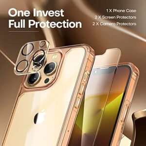 TAURI 5-in-1 for iPhone 13 Pro Case, Not Yellowing, with 2 Tempered Glass Screen Protector + 2 Camera Lens Protector [Military Grade Protection] Shockproof Slim Phone Case 6.1 Inch, Rose Gold