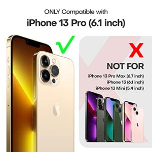 TAURI 5-in-1 for iPhone 13 Pro Case, Not Yellowing, with 2 Tempered Glass Screen Protector + 2 Camera Lens Protector [Military Grade Protection] Shockproof Slim Phone Case 6.1 Inch, Rose Gold