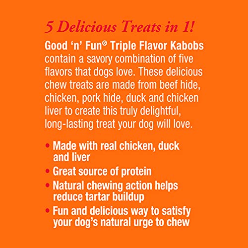 Good ’n’ Fun Triple Flavor Kabobs 48 Ounce, Rawhide Snack for All Dogs (2 Pack)