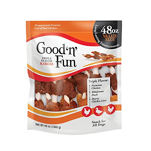 Good ’n’ Fun Triple Flavor Kabobs 48 Ounce, Rawhide Snack for All Dogs (2 Pack)