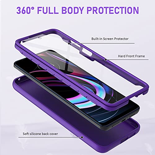 for Motorola Edge 2021 | Edge 5G UW Cover Case: Built in Screen Protector Full Body Protection Hard Front Bumper & Soft Silicone Back Cover Slim Rugged Shockproof Protective Phone Case (Purple)