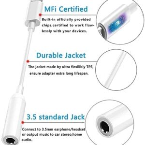 Apple MFi Certified 2 Pack Lightning to 3.5 mm Headphone Audio Aux Jack Adapter Dongle Cable Converter Compatible with iPhone 12 11 Pro XR XS Max X 8 7 iPad