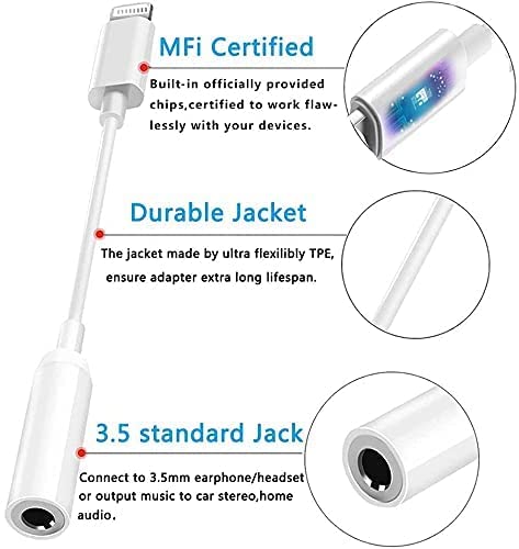 Apple MFi Certified 2 Pack Lightning to 3.5 mm Headphone Audio Aux Jack Adapter Dongle Cable Converter Compatible with iPhone 12 11 Pro XR XS Max X 8 7 iPad