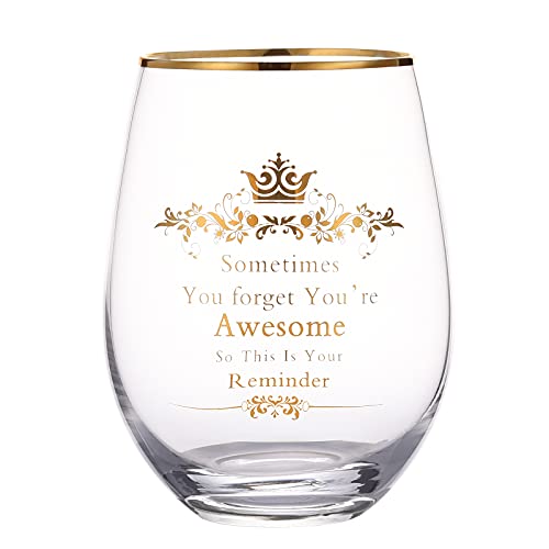 MOMRNTAIL Thank You Gifts, Funny Inspirational Birthday Christmas Gifts for Women 15 Ounce Wine Glasses Water Tumbler Juice Cup Gifts Sometimes You Forget You’re Awesome So This Is Your Reminder