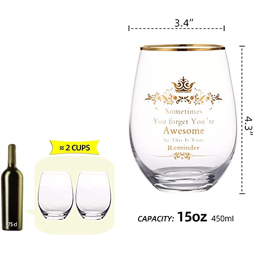 MOMRNTAIL Thank You Gifts, Funny Inspirational Birthday Christmas Gifts for Women 15 Ounce Wine Glasses Water Tumbler Juice Cup Gifts Sometimes You Forget You’re Awesome So This Is Your Reminder