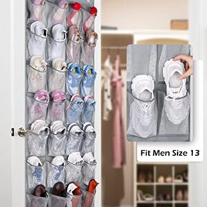 SLEEPING LAMB 28 Breathable Mesh Pockets Over The Door Shoe Rack Hanging Shoe Organizer for Closet Shoe Holder for Men Sneakers, Women Heels, with 4 Metal Hooks, Grey