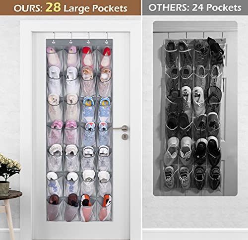 SLEEPING LAMB 28 Breathable Mesh Pockets Over The Door Shoe Rack Hanging Shoe Organizer for Closet Shoe Holder for Men Sneakers, Women Heels, with 4 Metal Hooks, Grey