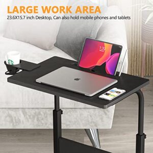 Klvied Standing Desk Adjustable Height, Stand Up Desk with Cup Holder, Portable Laptop Desk, Mobile Standing Desk, Small Computer Desk, Bedside Table, Black Rolling Desk, Work Desk for Home Office