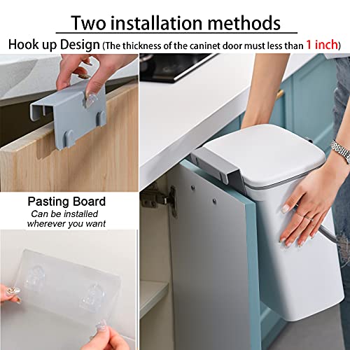 2 IN 1 Kitchen Trash Can With Slide Lid, Under Sink Garbage Can, 2.4 Gal Waste Bins With Inner Barrel, Portable Hang Trash Bin For Cabinet Door, Cupboard, Counter, Bathroom, With Sticky Hook & Scraper