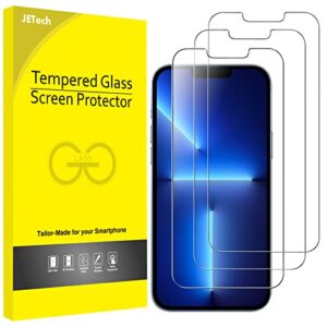 jetech screen protector compatible with iphone 13 and iphone 13 pro 6.1-inch, tempered glass film, 3-pack