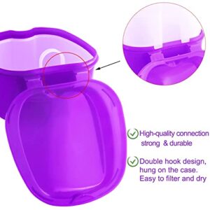 Colorful Denture Bath Case with Brush, Denture Cup Soaking Holder False Teeth Container Mouth Guard Storage Case Cleaning with Lid Waterproof - Purple