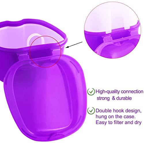 Colorful Denture Bath Case with Brush, Denture Cup Soaking Holder False Teeth Container Mouth Guard Storage Case Cleaning with Lid Waterproof - Purple