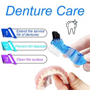 Colorful Denture Bath Case with Brush, Denture Cup Soaking Holder False Teeth Container Mouth Guard Storage Case Cleaning with Lid Waterproof - Purple