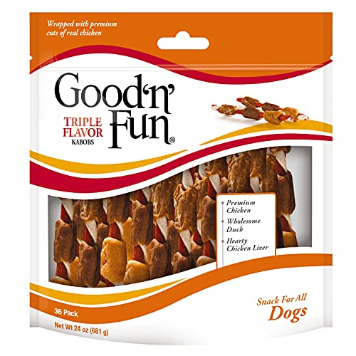 Good'n'Fun Triple Flavored Rawhide Kabobs for Dogs, 24 oz | 36 Count (P-94187)- 2 Pack