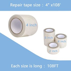 Greenhouse Plastic Sheeting Tape, Greenhouse Plastic Repair Tape,UV Greenhouse Plastic Tape Repair Clear Plastic Film 6 mil Reinforced Tape to Repair Polyethylene Rip Poly Patch Repair kit(4" x108')