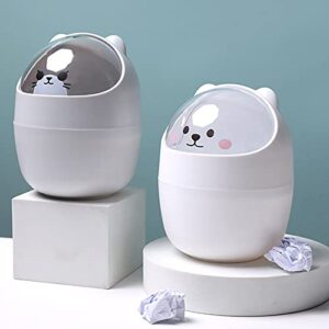 D-GROEE Mini Trash Can with Lid, Waste Bin Mini Multifunctional Reusable Desktop Lovely Cartoon Garbage Storage Basket for Indoor Grey