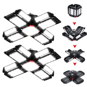 180w upgraded led garage lights 2-pack - 20000lm 6500k deformable ceiling lighting fixture with 12 adjustable panels 228 led lamp bead light - e26/e27 bay light for for garage, workshop, basement