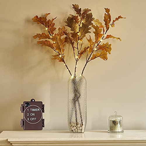 LITBLOOM Lighted Autumn Oak Branches with Timer 25IN 24L LED, Fall Tree Branches Lights Battery Operated for Harvest Thanksgiving Halloween Christmas Holiday Decoration Indoor Outdoor