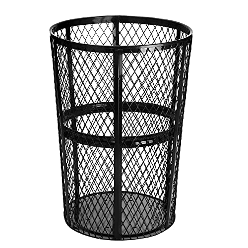 Alpine 48 Gallon Outdoor Trash Can - Commercial Stainless Steel Round Waste Receptacle for Parks, Walking Trails, Office Buildings, Restaurants, Schools, and More(Black Mesh)