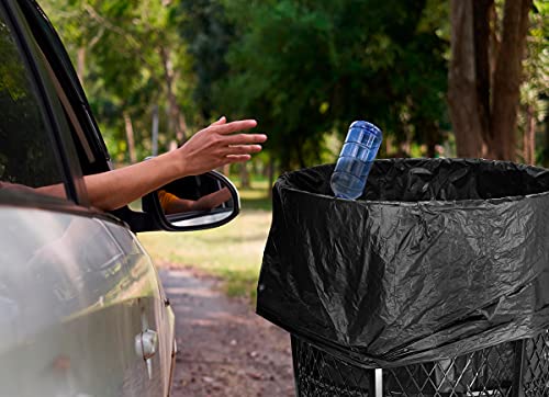 Alpine 48 Gallon Outdoor Trash Can - Commercial Stainless Steel Round Waste Receptacle for Parks, Walking Trails, Office Buildings, Restaurants, Schools, and More(Black Mesh)