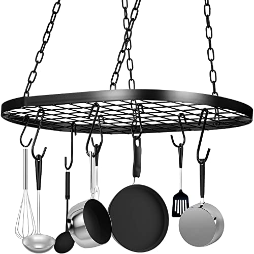 20 Inch Pots and Pans Organizer Hanging Pot Rack Pot and Pan Organizer with 20 S Hooks for Home, Restaurant, Kitchen Cookware, Utensils, Books, Household (Black)