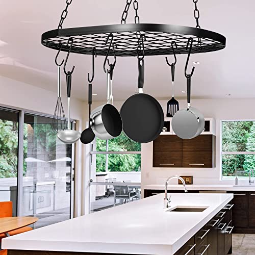 20 Inch Pots and Pans Organizer Hanging Pot Rack Pot and Pan Organizer with 20 S Hooks for Home, Restaurant, Kitchen Cookware, Utensils, Books, Household (Black)