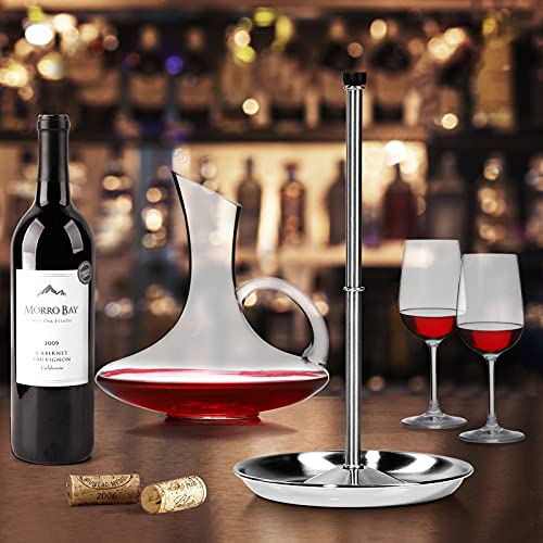 Drincarier Wine Decanter Drying Stand with Silicone Head to Prevent Scratches-Detachable Shelf Decanter Rack Holder with Drip Catching Base, Decanter and Wine Glass NOT Included (Water Plate Type)…