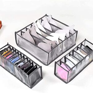 CHLD Underwear Drawer Organizer Set- Foldable Underwear Storage Divider Boxes for Clothes, Socks, Underwear and Bras (Grey)